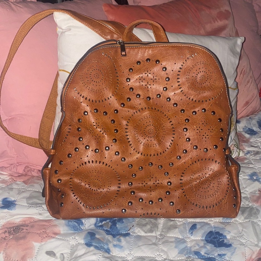 Sam & Hadley Brown Leather Backpack Purse - Gem